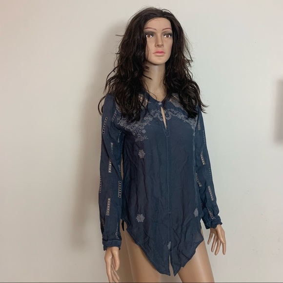 Johnny Was | Tops | Johnny Was Blue Grey Floral Embroidered Rayon ...